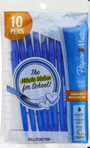 Paper Mate Write Bros Ballpoint Pens, Medium Point (1.0mm), Blue, 10 Count