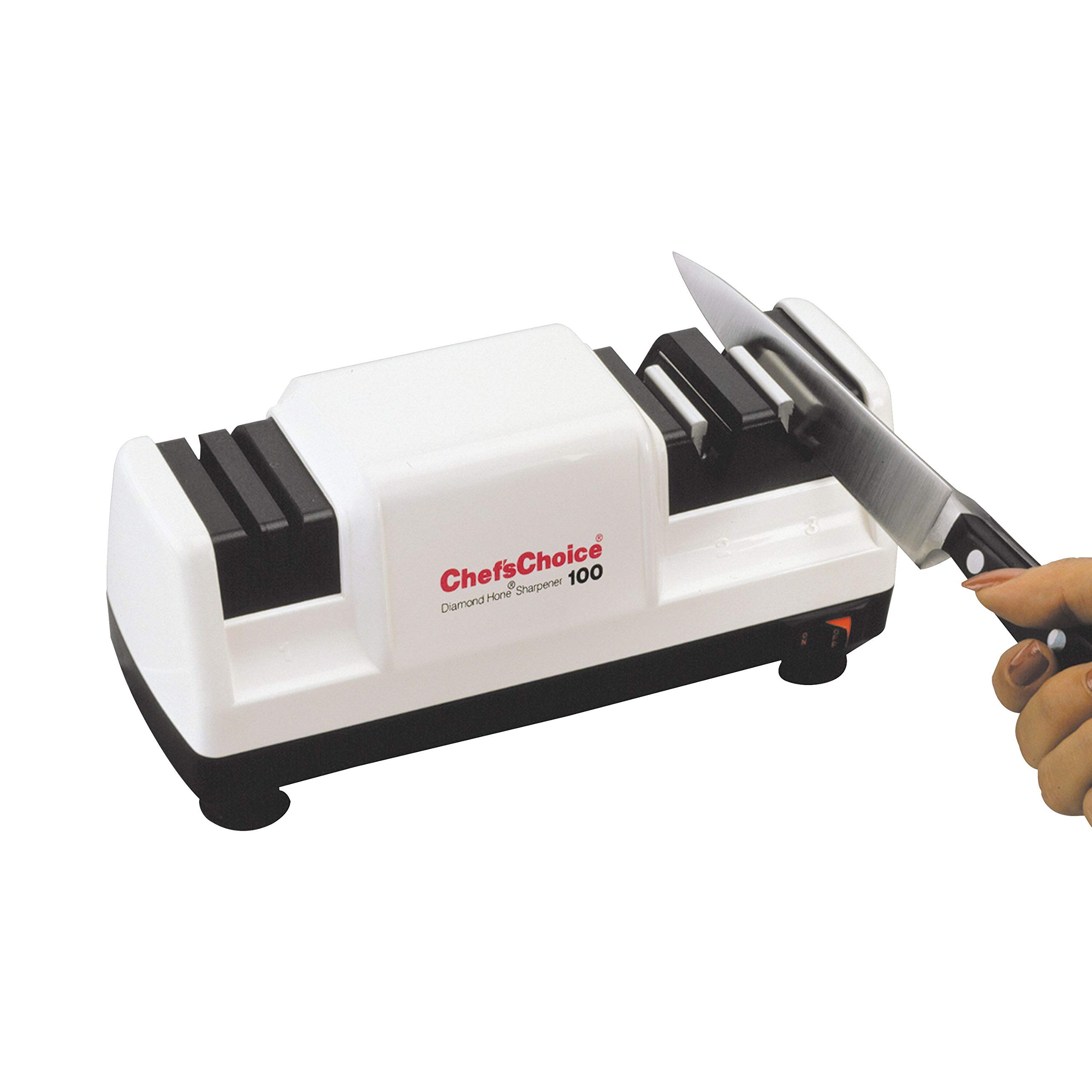 Chef'sChoice Diamond Hone Electric Knife Sharpener for Stainless or Non-Serrated Knives, 3-Stage, White