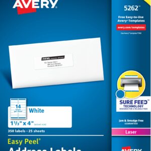 Avery Easy Peel Printable Address Labels with Sure Feed, 1-1/3" x 4", White, 350 Blank Mailing Labels (05262)