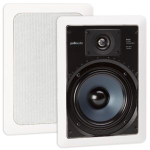 polk audio rc65i 2-way premium in-wall 6.5" speakers, pair of 2 perfect for damp and humid indoor/outdoor placement - bath, kitchen, covered porches (white, paintable-grille)