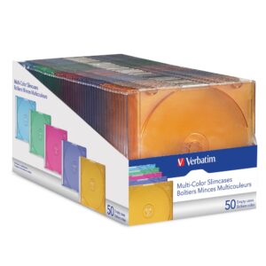 verbatim cd/dvd slim jewel cases (0.21 inches) - assorted colors - 50 pack