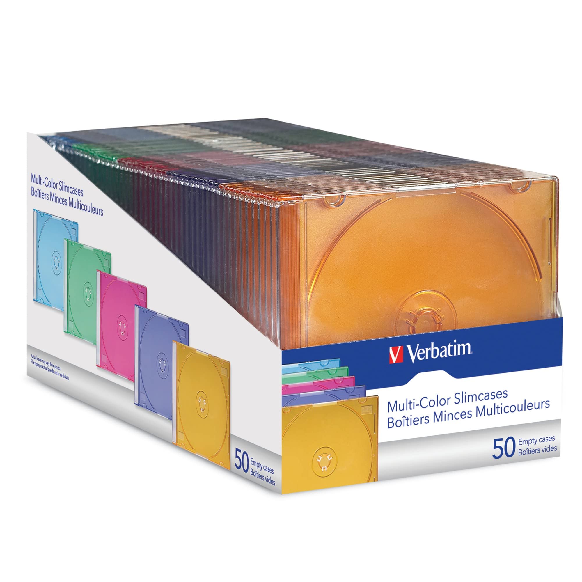 Verbatim CD/DVD Slim Jewel Cases (0.21 inches) - Assorted Colors - 50 pack