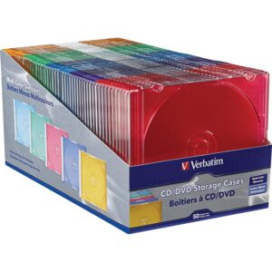 Verbatim CD/DVD Slim Jewel Cases (0.21 inches) - Assorted Colors - 50 pack