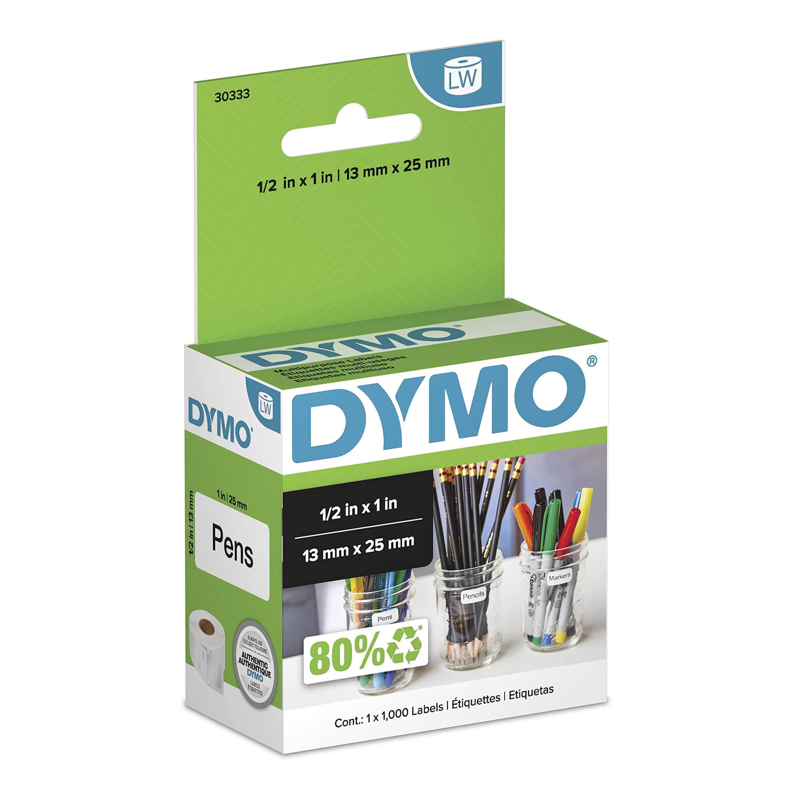 DYMO Authentic LW Extra-Small Multi-Purpose Labels, DYMO Labels for LabelWriter Printers, White, 1/2" x 1", 1 Roll of 1000