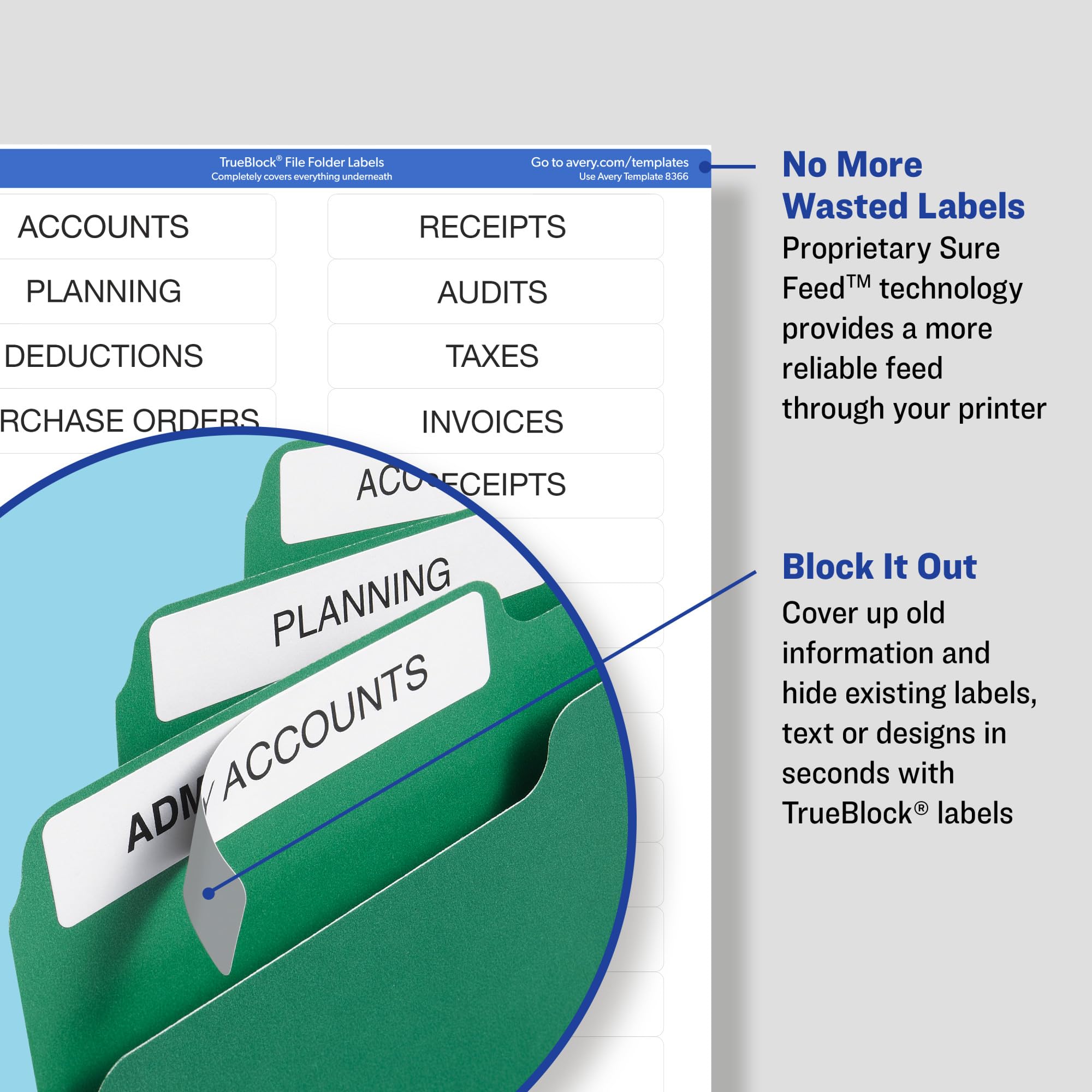 Avery TrueBlock File Folder Labels, 2/3" x 3-7/16", 1,500 Printable Labels, White/Blue, Permanent (5766)