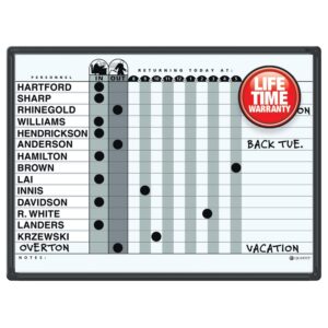 quartet grey duramax porcelain in/out personnel board system, 15 names, 18 x 24 inches, black aluminum frame (781g)