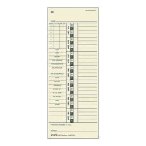 TOPS 1257 Time Card for Acroprint/Simplex, Weekly, Two-Sided, 3 1/2 x 9 (Box of 500)