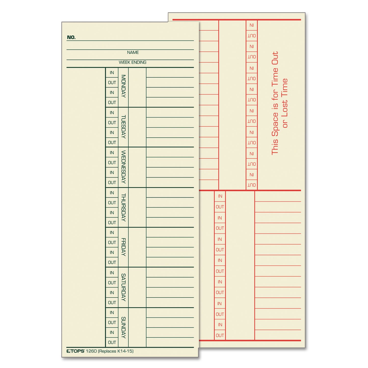 TOPS 1260 Time Card for Cincinnati, Named Days, Two-Sided, 3 3/8 x 8 1/4 (Box of 500)