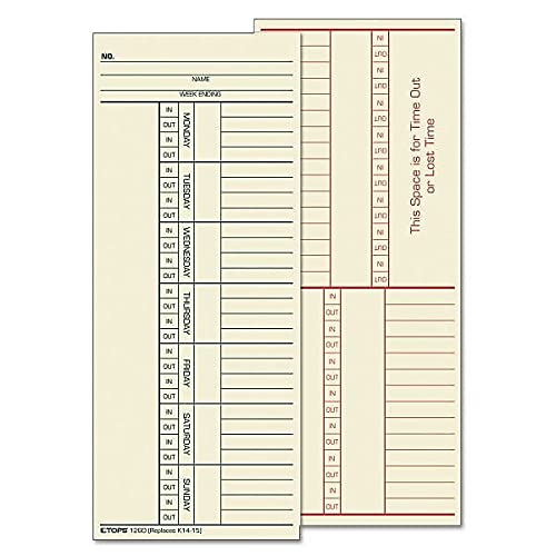 TOPS 1260 Time Card for Cincinnati, Named Days, Two-Sided, 3 3/8 x 8 1/4 (Box of 500)