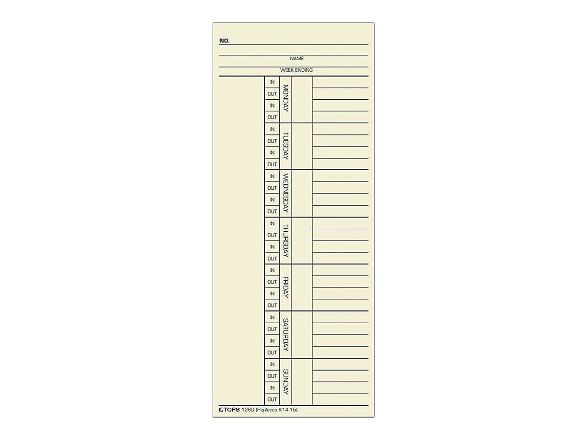 TOPS 1260 Time Card for Cincinnati, Named Days, Two-Sided, 3 3/8 x 8 1/4 (Box of 500)