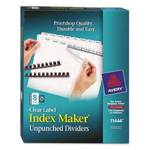 avery 8 tab unpunched dividers for use with any binding system, easy print & apply clear label strip, index maker customizable white tabs, 25 sets (11444)