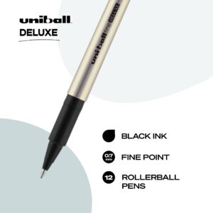 Uniball Deluxe Rollerball Pen, 12 Black Pens, 0.7mm Fine Point Roller Pens| Office Supplies, Ink Pens, Colored Pens, Fine Point, Smooth Writing Pens, Ballpoint Pens