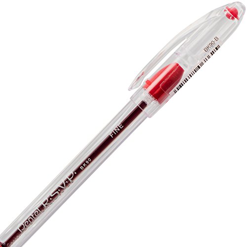 Pentel BK90B R.S.V.P. Stick Ballpoint Pen, .7mm, Trans Barrel, Red Ink (Pack of 12)