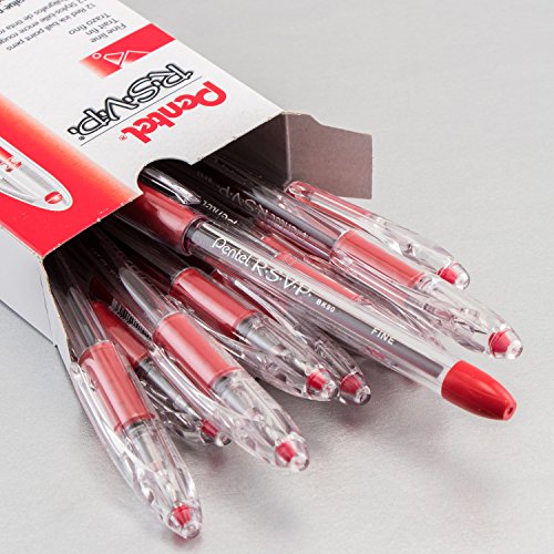 Pentel BK90B R.S.V.P. Stick Ballpoint Pen, .7mm, Trans Barrel, Red Ink (Pack of 12)