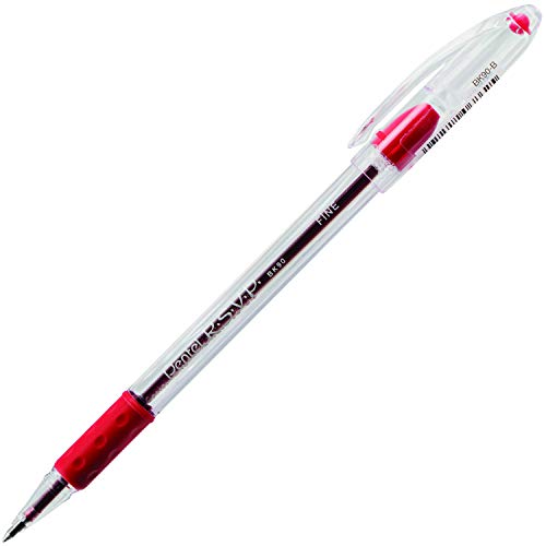 Pentel BK90B R.S.V.P. Stick Ballpoint Pen, .7mm, Trans Barrel, Red Ink (Pack of 12)