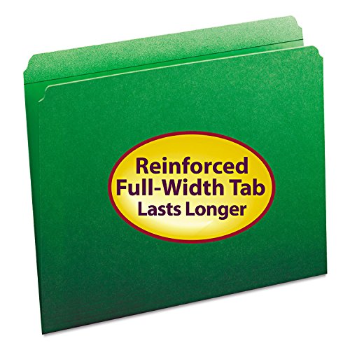 Smead File Folder, Reinforced Straight-Cut Tab, Letter Size, Green, 100 per Box (12110)