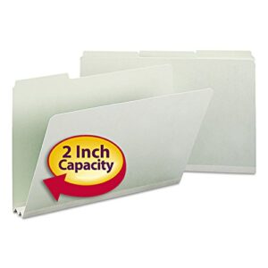 smead pressboard file folder, 1/3-cut tab, 2" expansion, legal size, gray/green, 25 per box (18234)