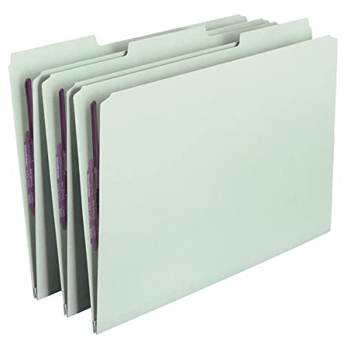 Smead Pressboard Fastener File Folder with SafeSHIELD Fasteners, 2 Fasteners, 1/3-Cut Tab, 1" Expansion, Legal Size, Gray/Green, 25 per Box (19931)