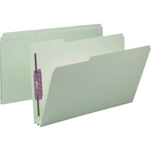 Smead Pressboard File Folder with SafeSHIELD® Fasteners, 2 Fasteners, 1/3-Cut Tab, 2" Expansion, Legal Size, Gray/Green, 25 per Box (19934)