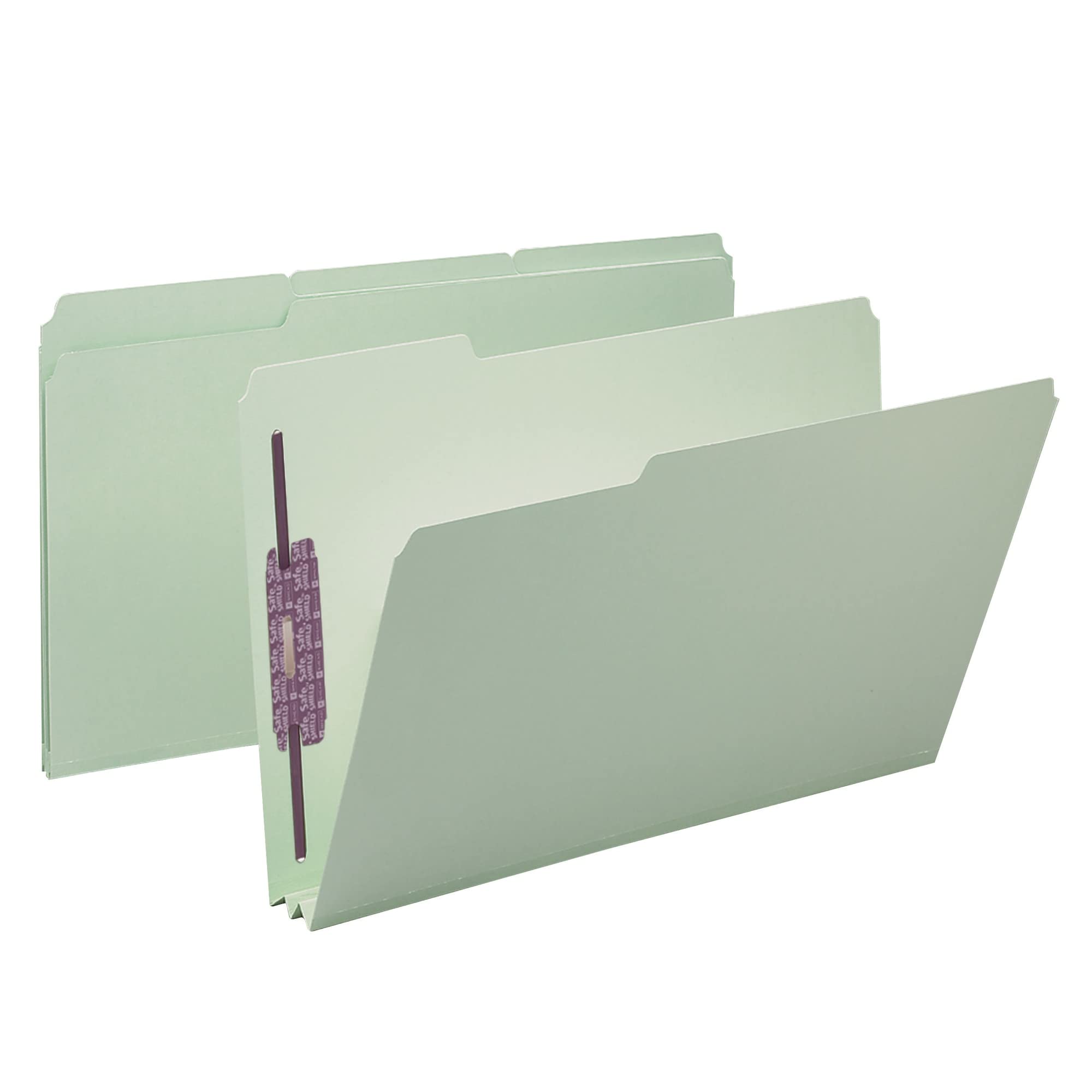 Smead Pressboard File Folder with SafeSHIELD® Fasteners, 2 Fasteners, 1/3-Cut Tab, 2" Expansion, Legal Size, Gray/Green, 25 per Box (19934)