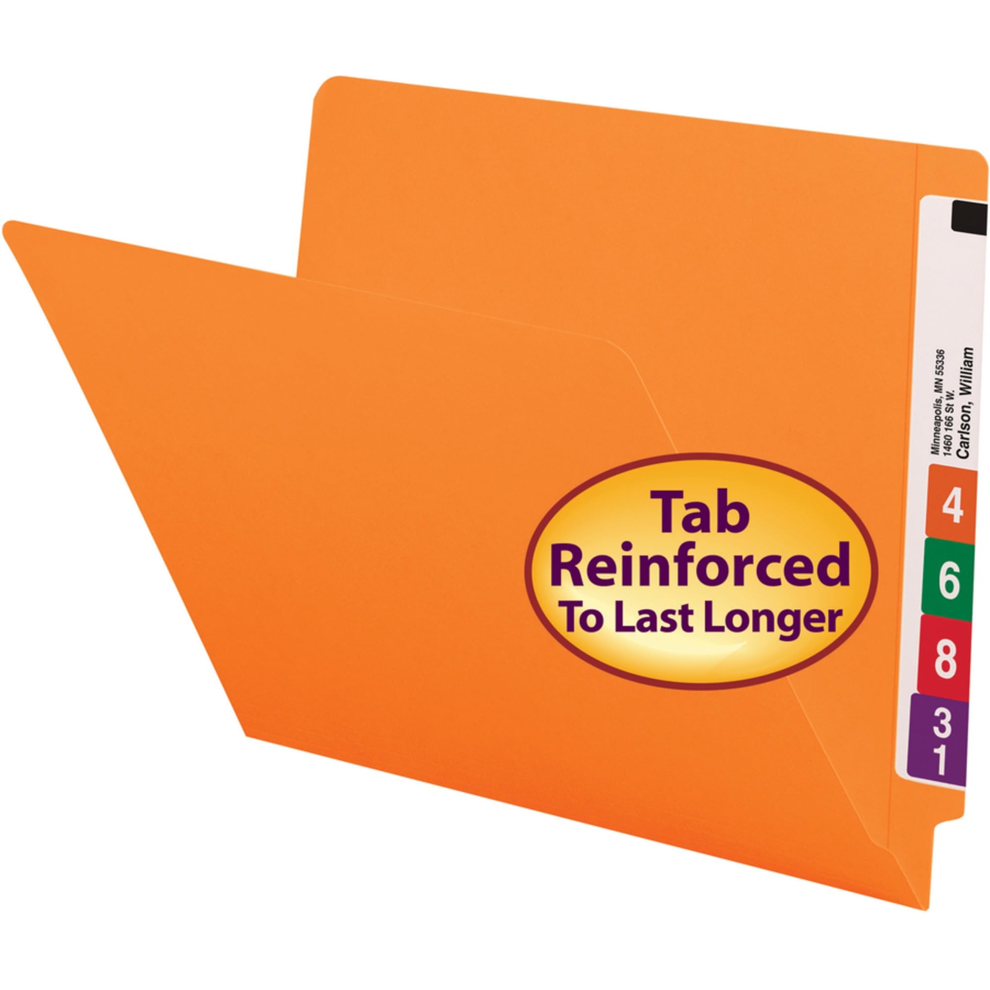 Smead End Tab File Folder, Shelf-Master Reinforced Straight-Cut Tab, Letter Size, Orange, 100 per Box (25510)