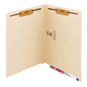 smead heavyweight end tab fastener file folder, shelf-master® reinforced straight-cut tab, 2 fasteners, letter size, manila, 50 per box (34215)