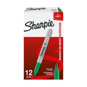 sharpie permanent markers, fine point, green, 12 count