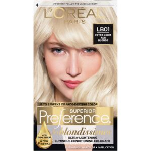 l'oréal paris superior preference fade-defying + shine permanent hair color, lb01 extra light ash blonde, hair dye kit (pack of 1)