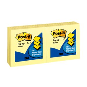 post-it pop-up notes 3x3 in, 6 pads, america's’s #1 favorite sticky notes, canary yellow, clean removal, recyclable (r330-yw6pk)