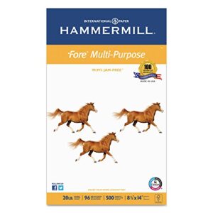 hammermill printer paper, fore multipurpose 20 lb copy paper, 8.5 x 14 - 1 ream (500 sheets) - 96 bright, made in the usa, 103291