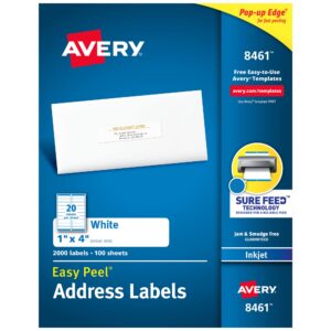 avery easy peel printable address labels with sure feed, 1" x 4", white, 2,000 blank mailing labels (08461)