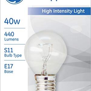 GE Appliance Incandescent Light Bulb, S11 Light Bulb, 40-Watt, E17 Base, White, 1-Pack, Microwave Light Bulb, Appliance Light Bulb