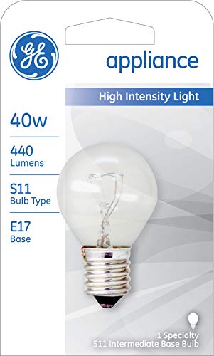 GE Appliance Incandescent Light Bulb, S11 Light Bulb, 40-Watt, E17 Base, White, 1-Pack, Microwave Light Bulb, Appliance Light Bulb