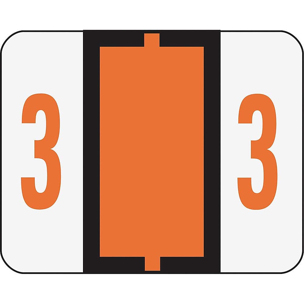 Smead BCCRN Bar-Style Color-Coded Numeric Label, 3, Label Roll, Dark Orange, 500 labels per Roll (67373)