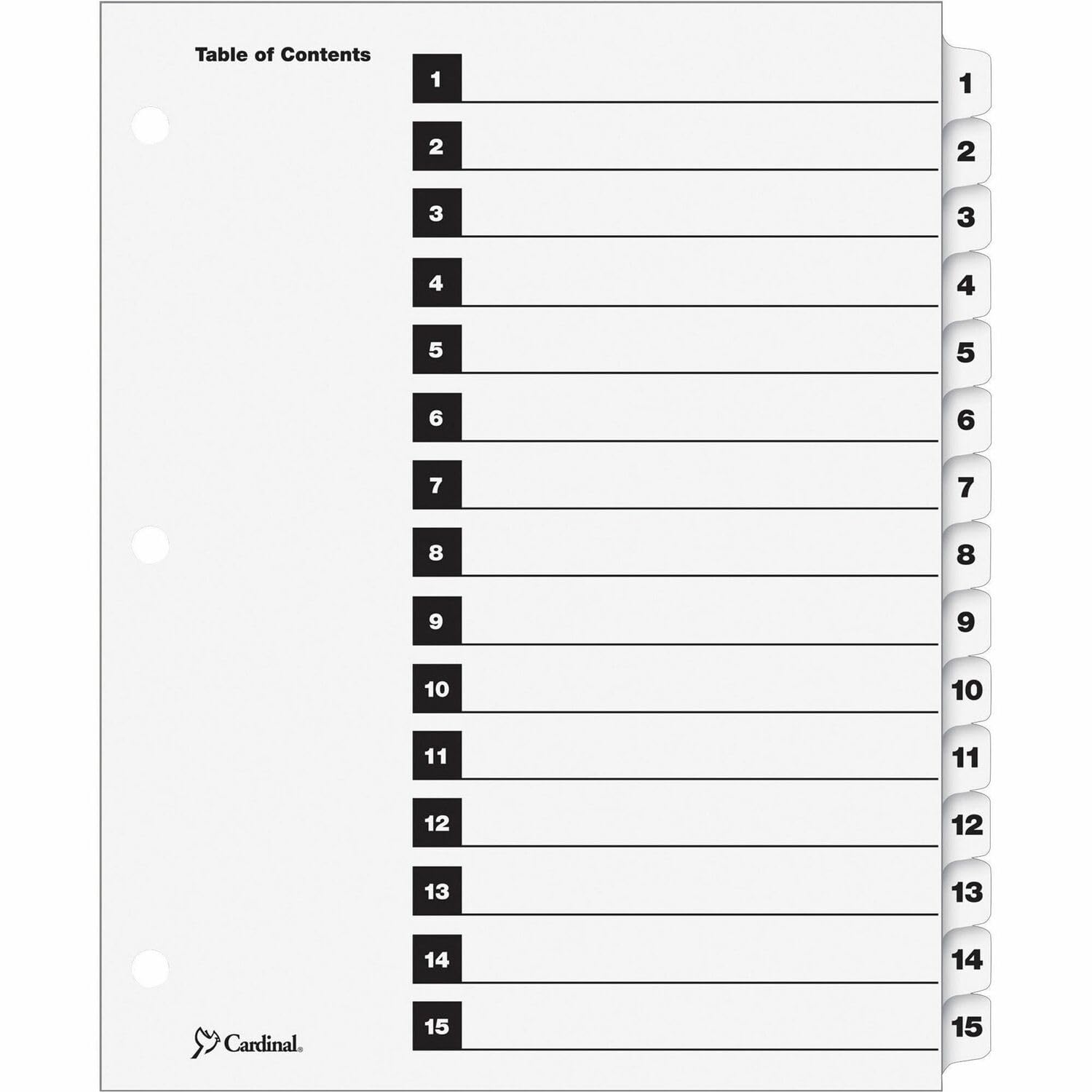 Cardinal by TOPS Products OneStep Index System, 15-Tab, Numbered, White, 1 Set (61513CB)