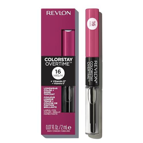 Revlon Liquid Lipstick with Clear Lip Gloss, ColorStay Face Makeup, Overtime Lipcolor, Dual Ended with Vitamin E in Plum / Berry, Perennial Plum (260), 0.07 oz