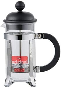 bodum caffettiera french press coffee maker, black plastic lid and stainless steel frame, 3-cup, 12-ounce