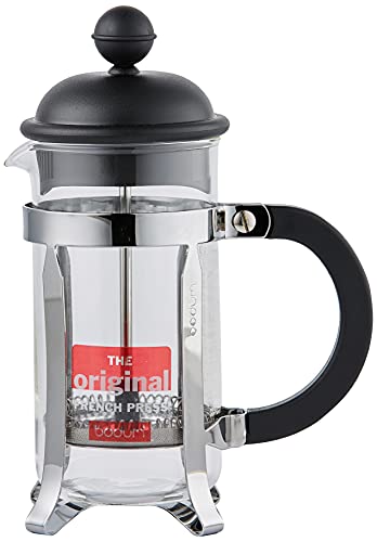 Bodum Caffettiera French Press Coffee Maker, Black Plastic Lid and Stainless Steel Frame, 3-Cup, 12-Ounce