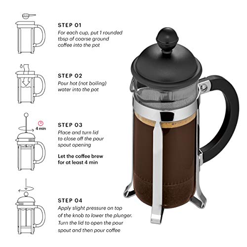 Bodum Caffettiera French Press Coffee Maker, Black Plastic Lid and Stainless Steel Frame, 3-Cup, 12-Ounce