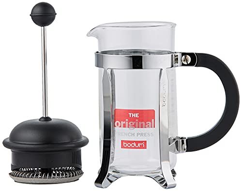 Bodum Caffettiera French Press Coffee Maker, Black Plastic Lid and Stainless Steel Frame, 3-Cup, 12-Ounce