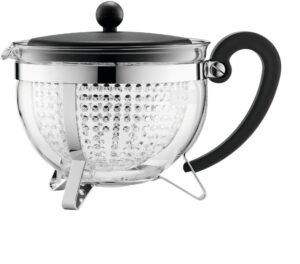 bodum darjeeling large tea pot, black plastic lid and stainless steel frame, 1.3litre, 44-ounce