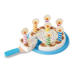 melissa & doug birthday party cake - wooden play food with mix-n-match toppings and 7 candles