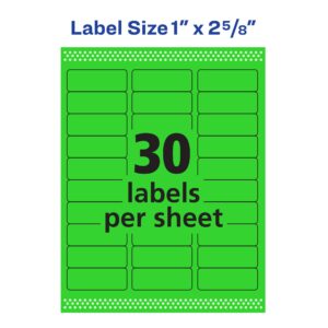 Avery Printable Address Labels with Sure Feed, 1" x 2-5/8", Neon Green, 750 Blank Mailing Labels (5971)