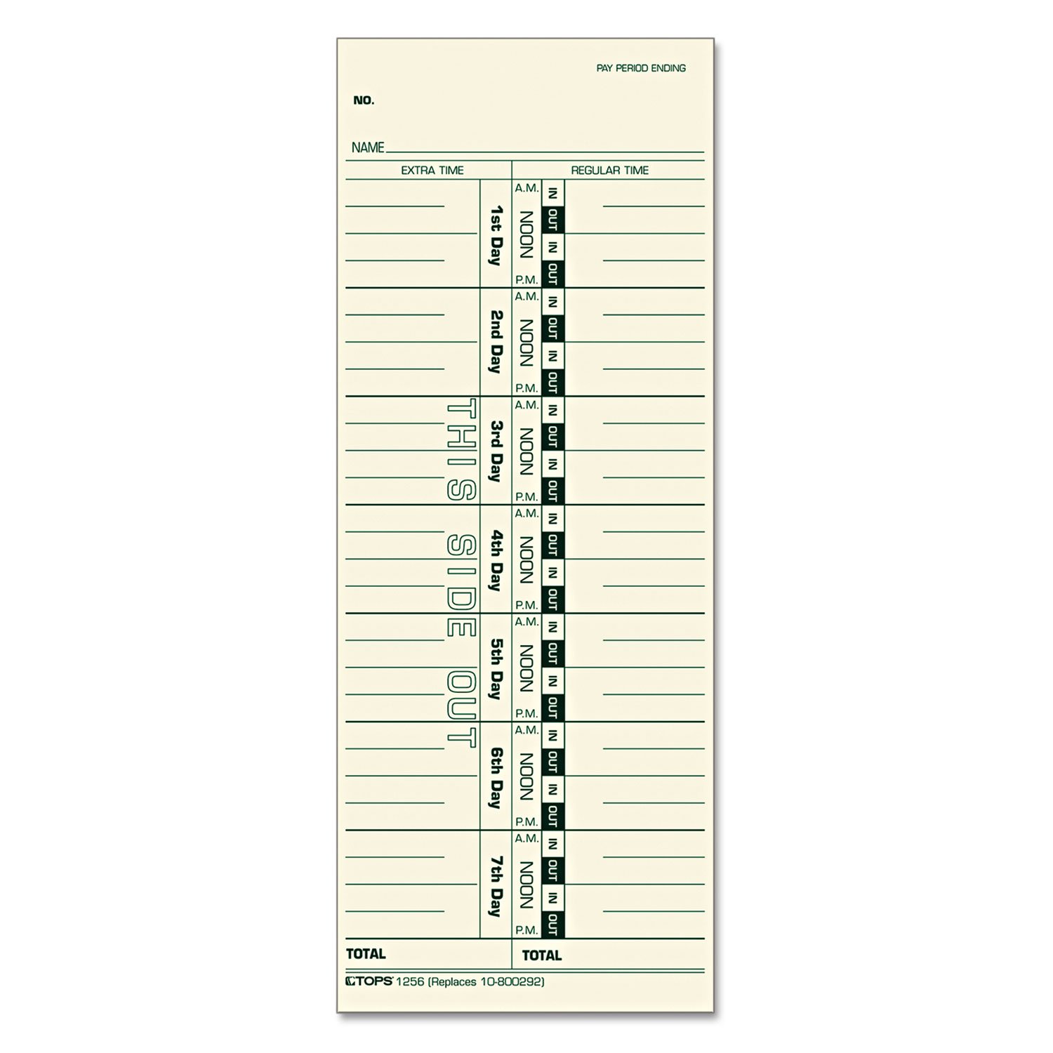 TOPS 1256 Acroprint/Cincinnati/Lathem/Simplex/Stromberg Time Card 3 1/2 x 9 (Box of 500)