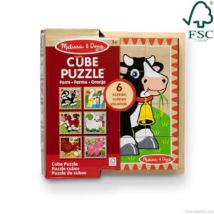 Melissa & Doug Farm Wooden Cube Puzzle With Storage Tray - 6 Puzzles in 1 (16 pcs) - FSC Certified