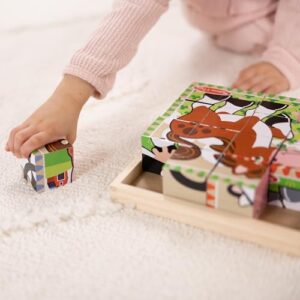 Melissa & Doug Farm Wooden Cube Puzzle With Storage Tray - 6 Puzzles in 1 (16 pcs) - FSC Certified