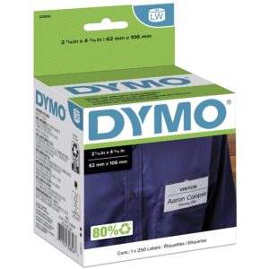 dymo 30856 lw non-adhesive name badge labels for labelwriter label printers, white, 2-7/16'' x 4-3/16'', 1 roll of 250