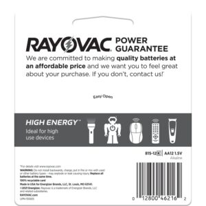 Rayovac AA Batteries, Double A Battery Alkaline, 12 Count