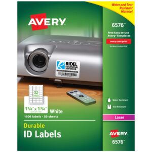 avery durable white cover up id labels for laser printers, 1.25" x 1.75", pack of 1600 (6576)