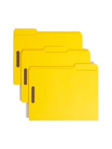 smead fastener file folder, 2 fasteners, reinforced 1/3-cut tab, letter size, yellow, 50 per box (12940)